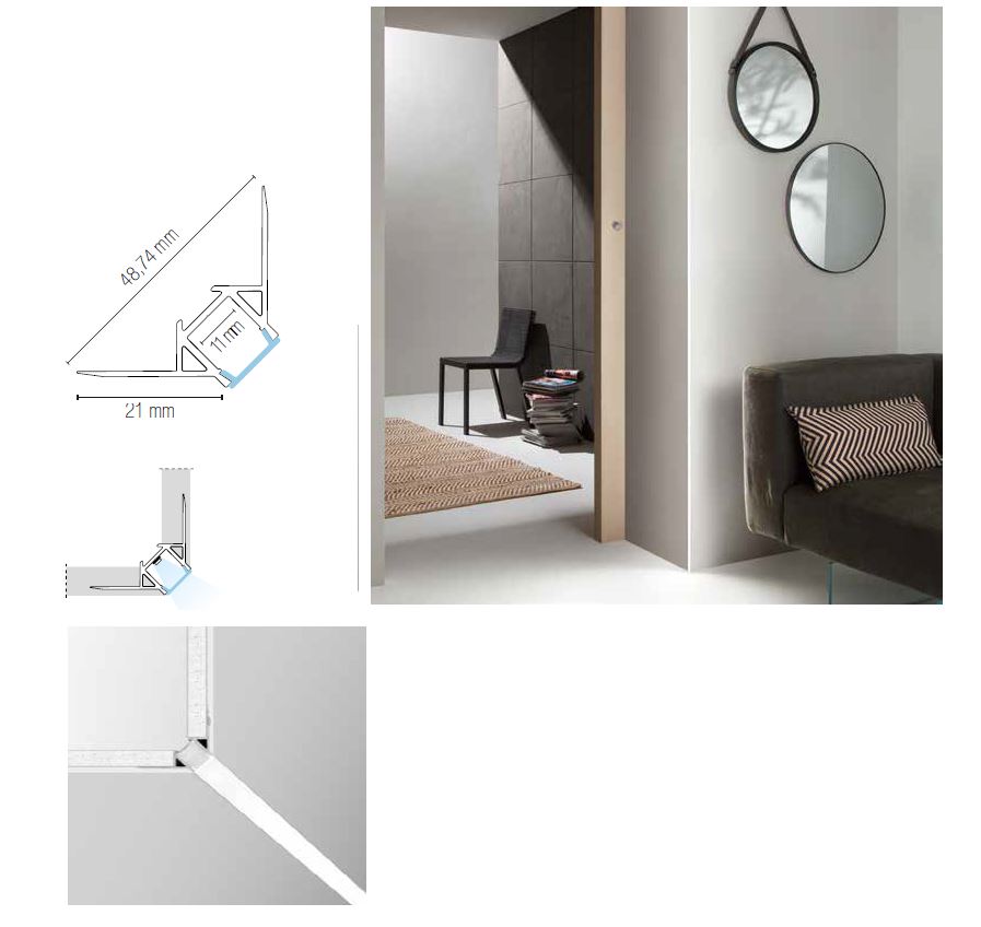 Profilo Angolare Da Incasso Cartongesso 2mt Per Strip Led Ridge Intec Light