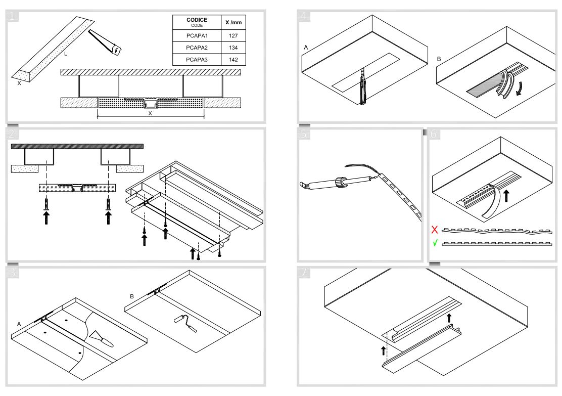 Profilo Da Incasso 2m Per Strip Led 10mm Pannello Cartongesso Carrara M ...