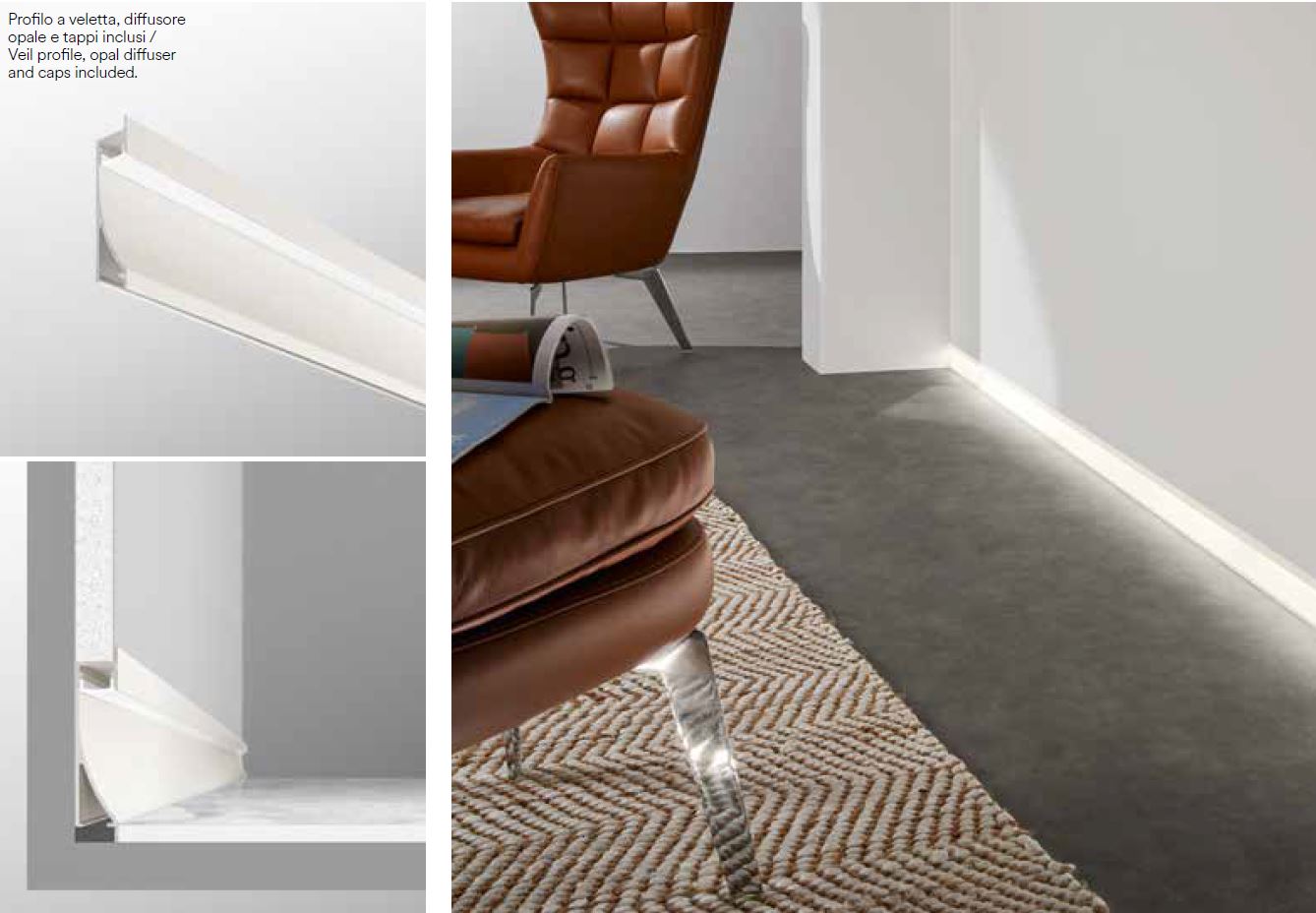 Profilo Bianco A Veletta 2 mt Per Strip Led Battiscopa Mop Intec Light