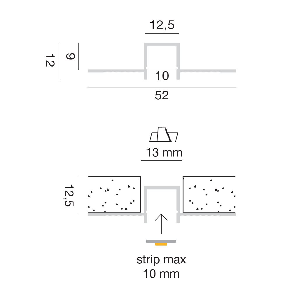 Profilo Da Incasso Cartongesso 2mt Per Strip Led 10 mm Gea Luce