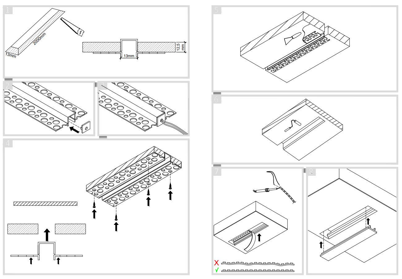 Profilo Da Incasso Cartongesso 2mt Per Strip Led 10 mm Gea Luce