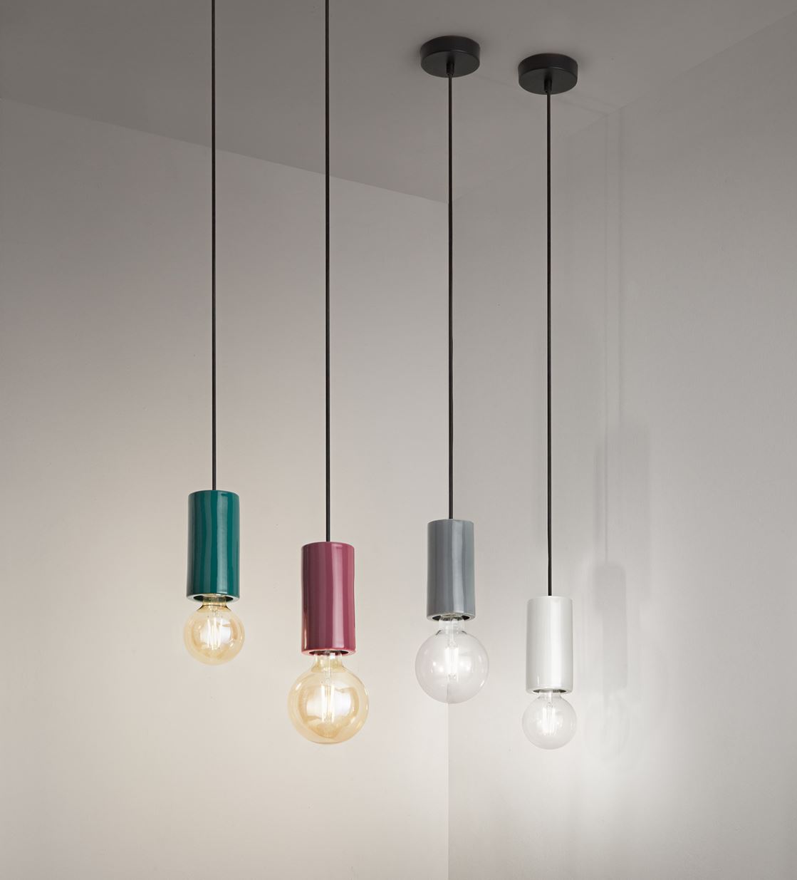 Lampada a Sospensione Cilindro Verde Ceramica E27 Idea Perenz